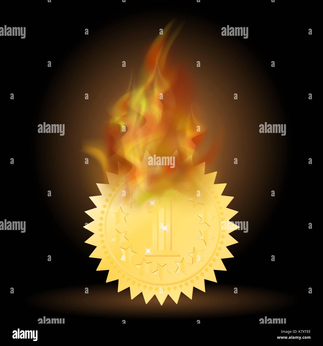 Burning Gold Medal Icon with Fire Flame Stock Vector Image & Art - Alamy