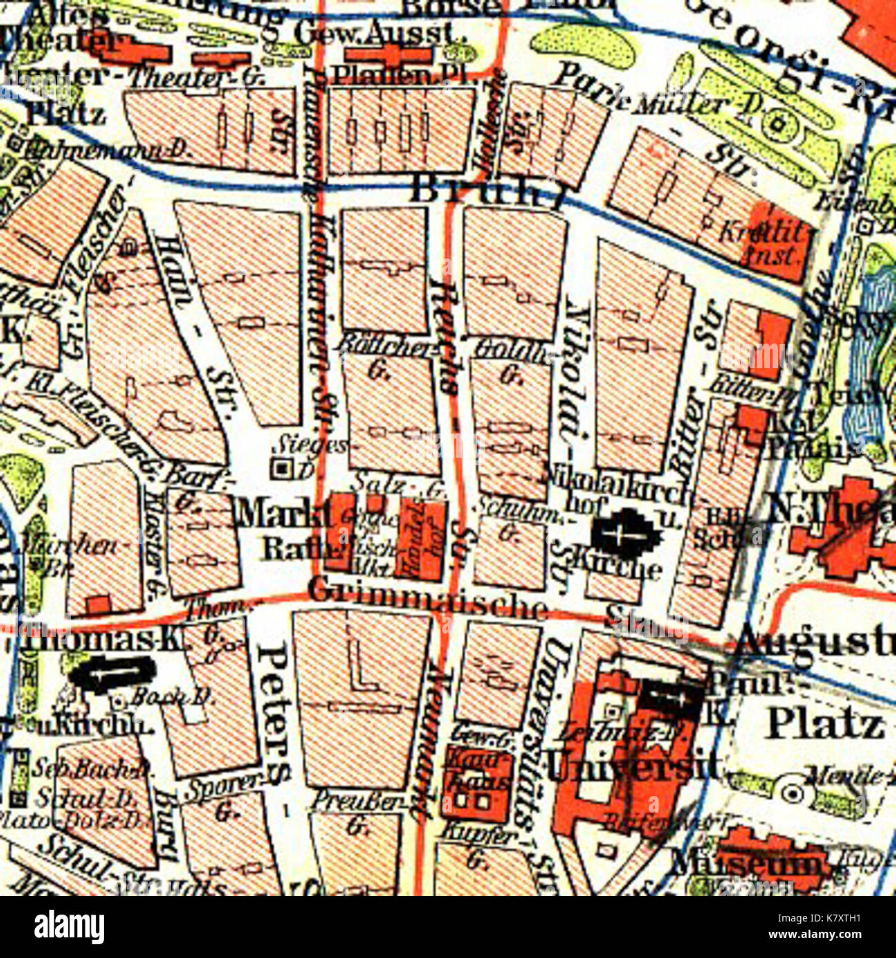 Innenstadt Leipzig Karte um 1913 Stock Photo - Alamy