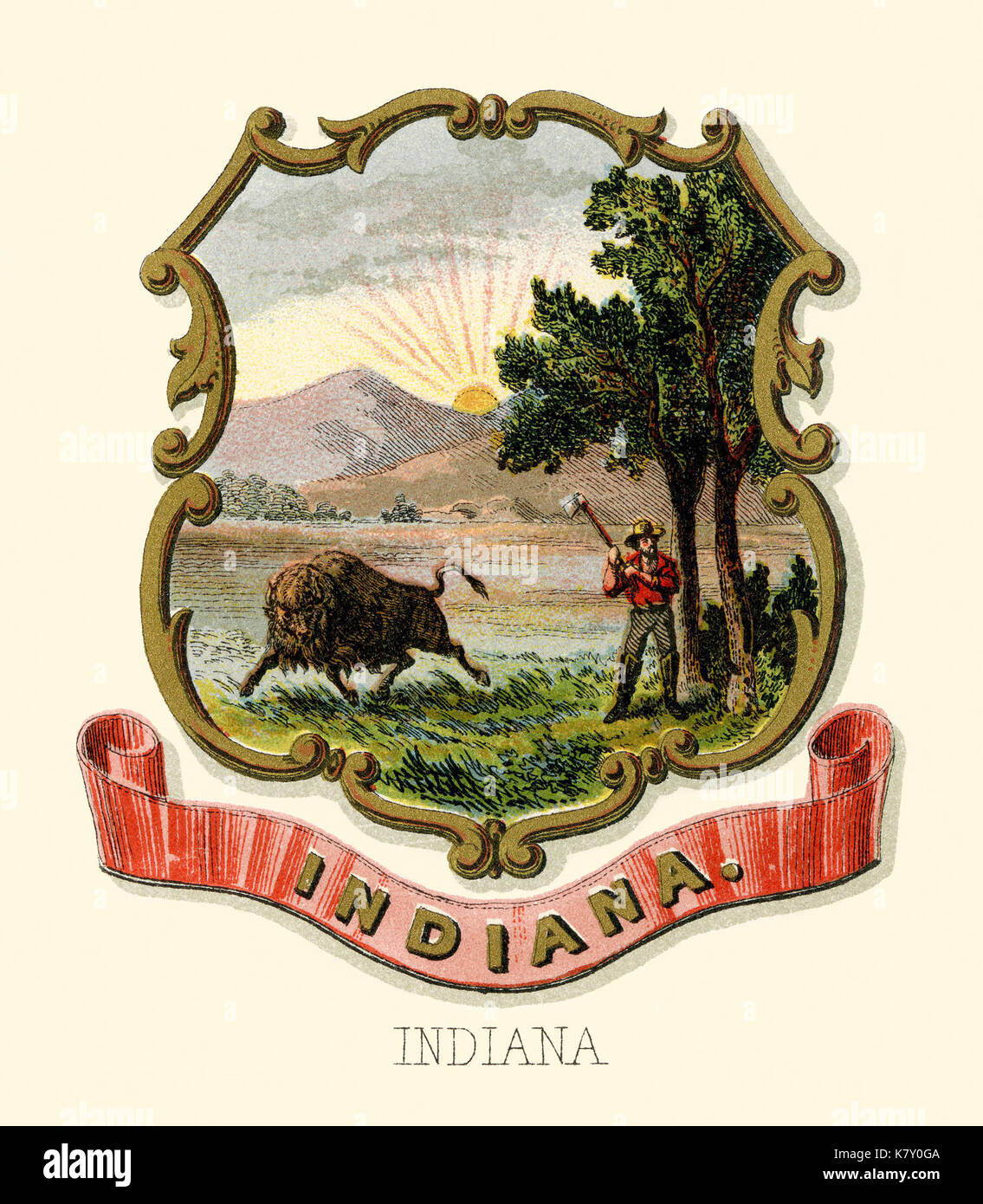 Indiana state coat of arms (illustrated, 1876 Stock Photo - Alamy