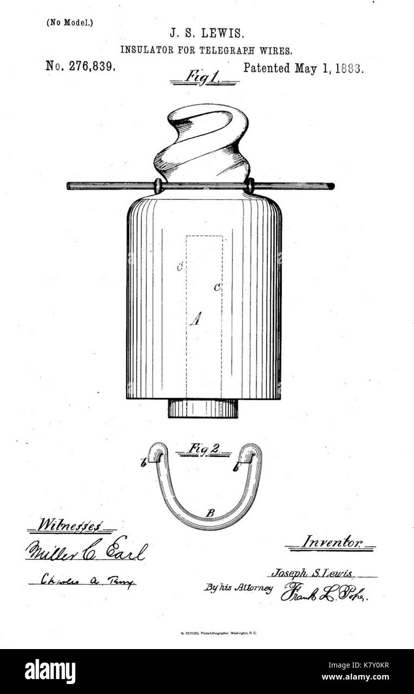 Insulator for Telegraph Wires patent drawing, 1883 Stock Photo - Alamy