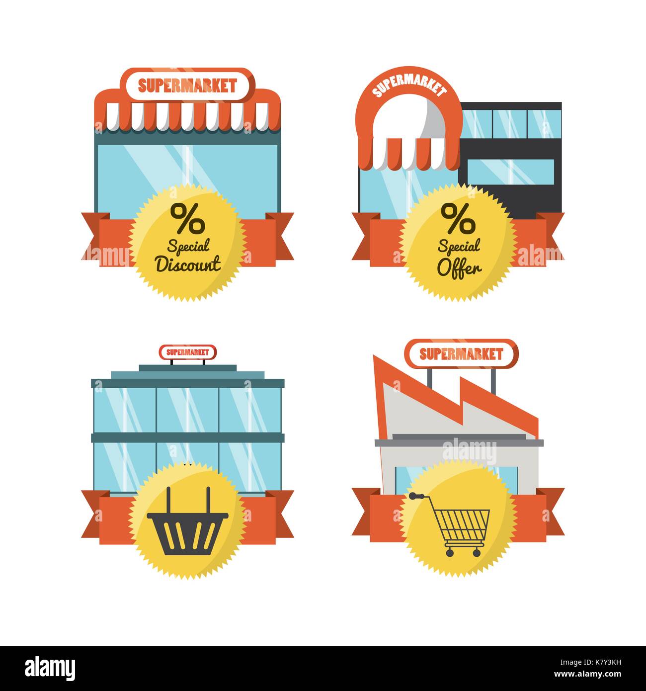 supermarket stores icon set over white background colorful design ...