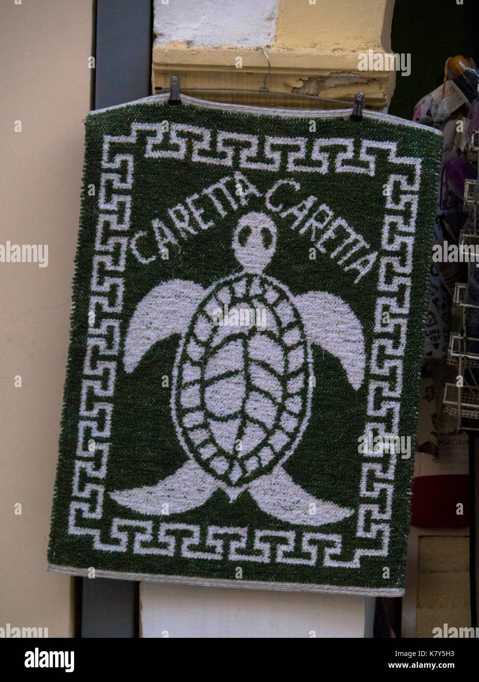 Caretta Caretta, tourist souvenir carpet with turtle motif, Zakynthos ...