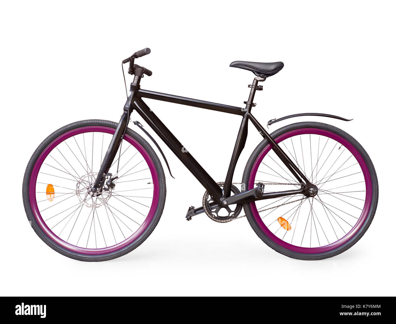 Black fixed simple urban bike with violet whells. Isolated on white ...