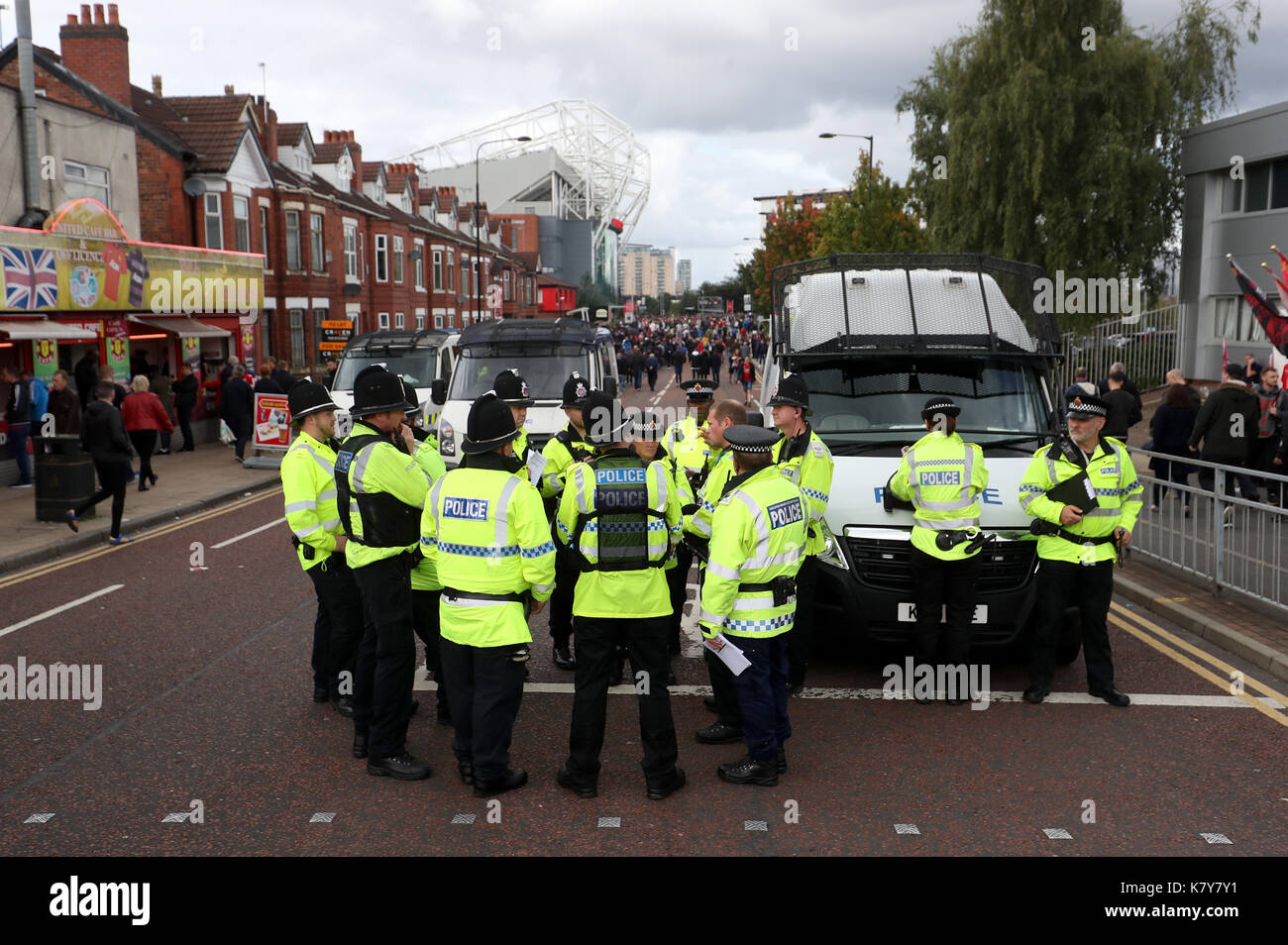 Police are briefed outside the ground before the Premier League match ...