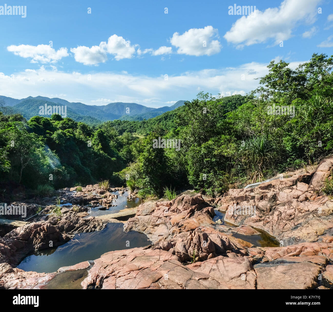 Mountain scenery with rocks in Dalat, Vietnam. Dalat is a city located ...