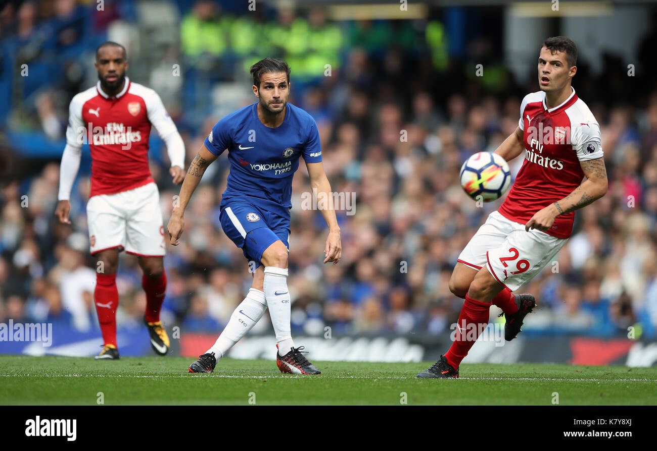 Chelsea's Cesc Fabregas and Arsenal's Granit Xhaka (right) battle for ...