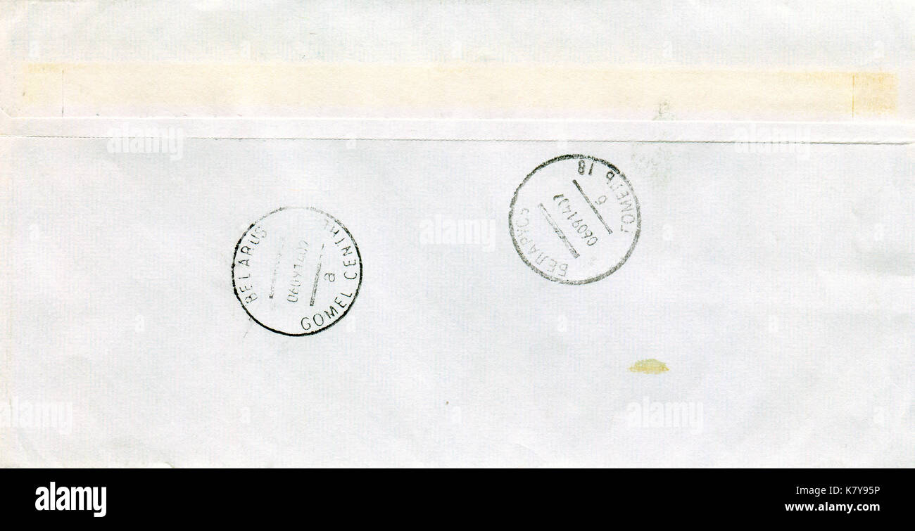 BELARUS - CIRCA 2017: A revers side of the envelope with Belarussian ...