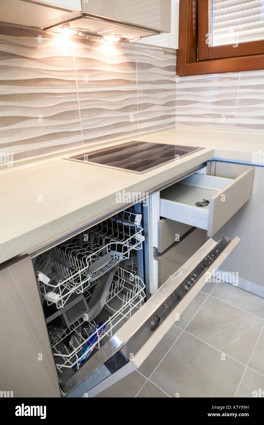 kitchen with open kitchen elements, close up Stock Photo - Alamy