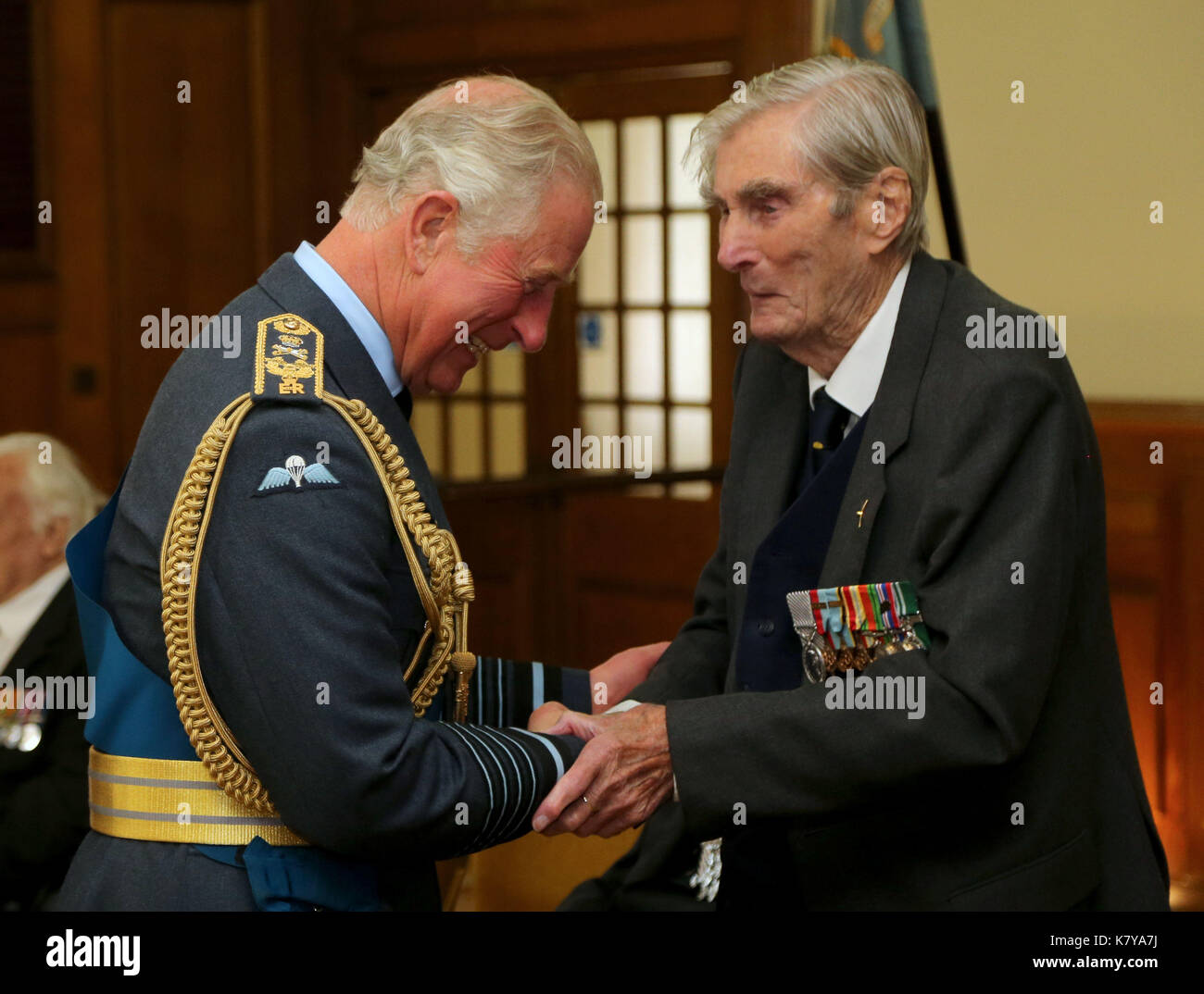 The Prince of Wales talks to Battle of Britain veteran Wing Commander ...