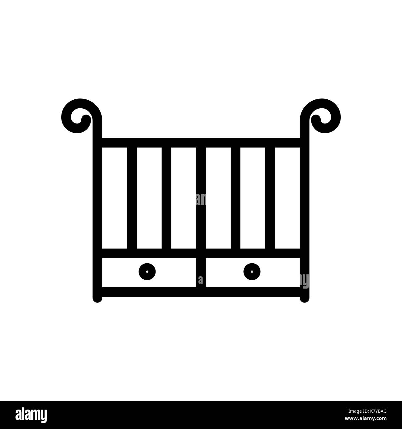Crib thin line icon. Outline symbol baby cot for the design of children ...