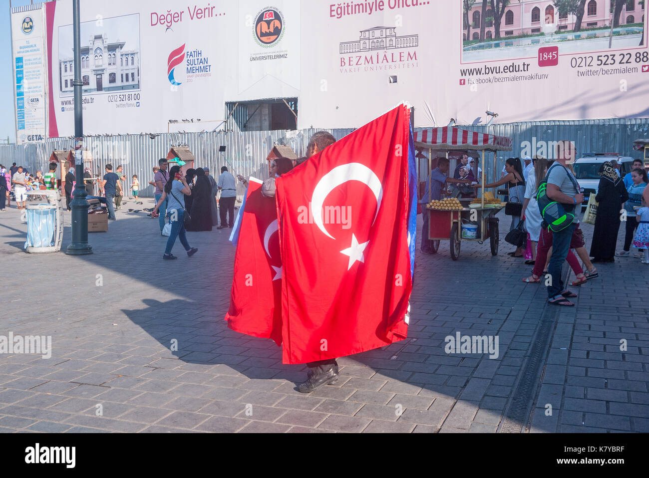 Istanbul, Turkey, Man carrying a Turkish flag in the streets Stock ...