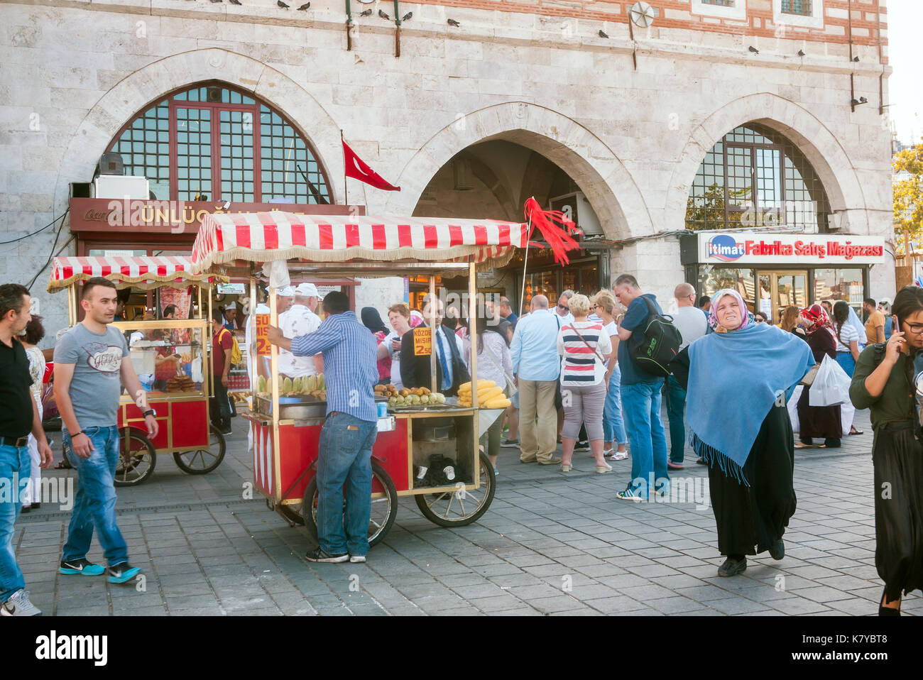 Istanbul, Turkey, street scene with food carts in Sultanahmet district ...