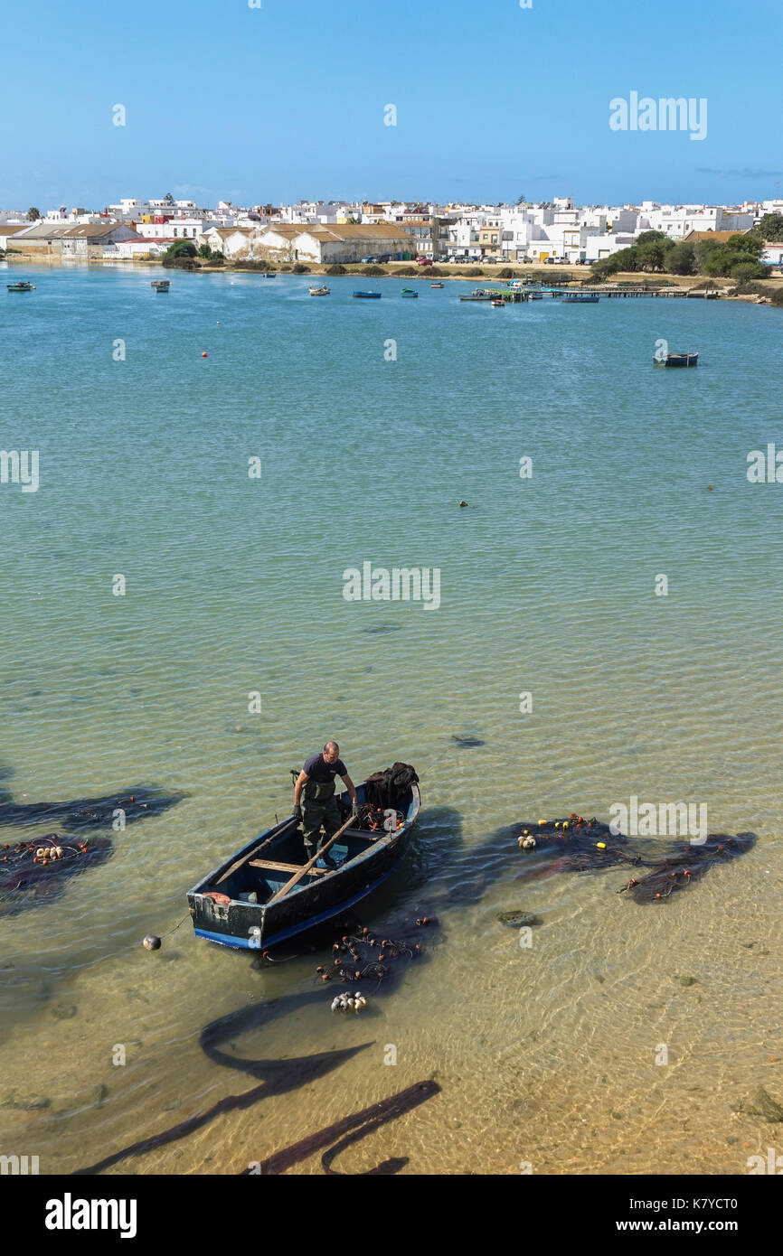 Barbate river, harbour, Cadiz province. The white coastal village with ...