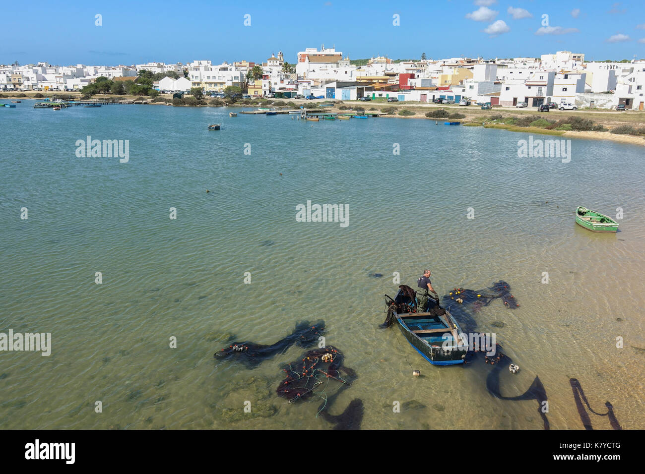 Barbate river, harbour, Cadiz province. The white coastal village with ...