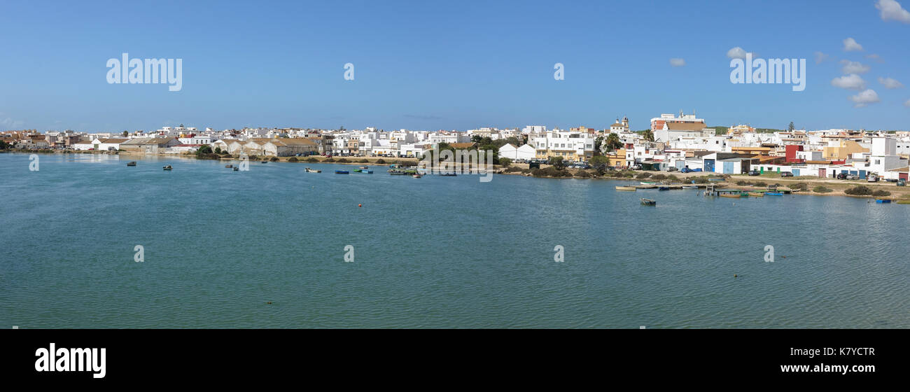 Barbate river, harbour, Cadiz province. The white coastal village with ...