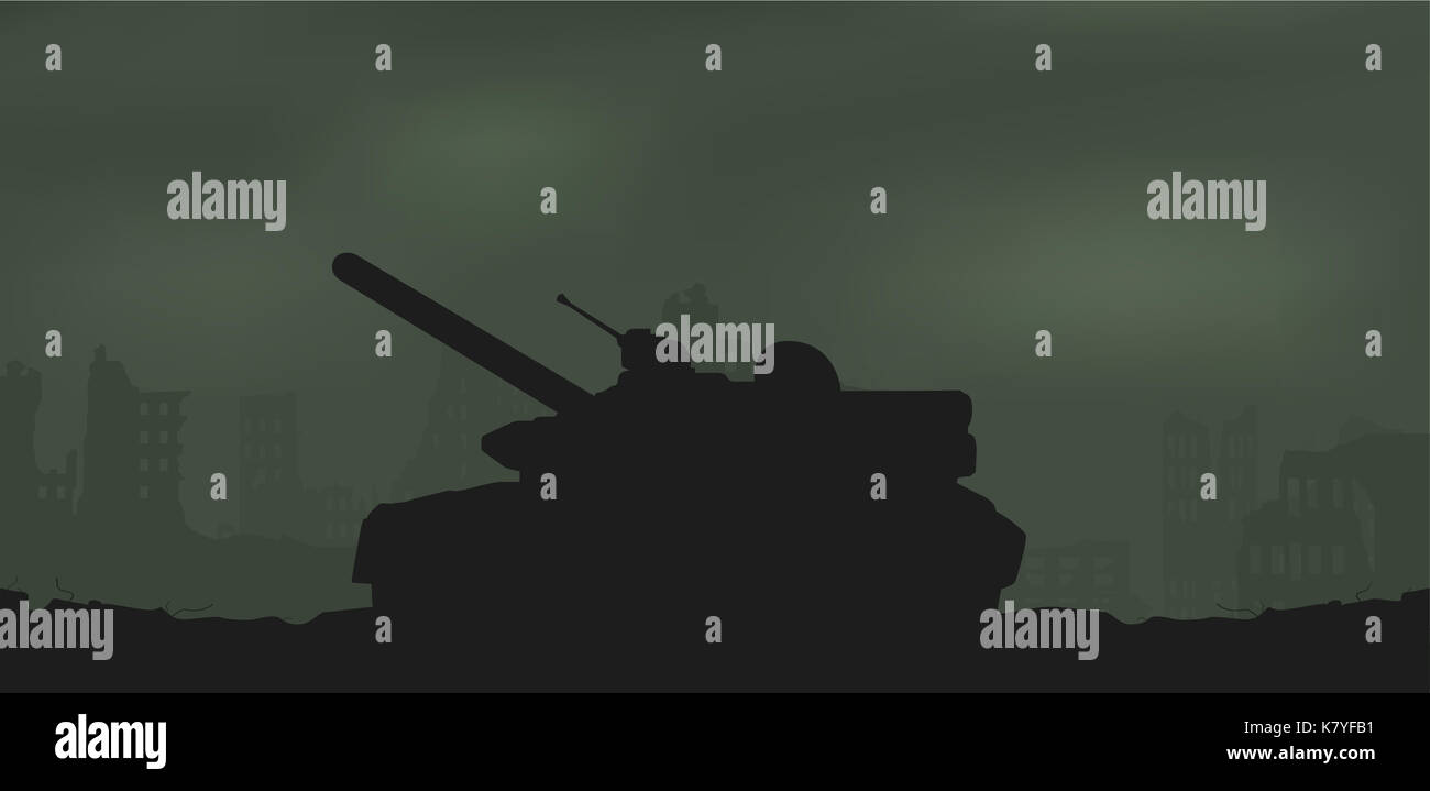 Battle tank and destroyed houses Stock Photo - Alamy