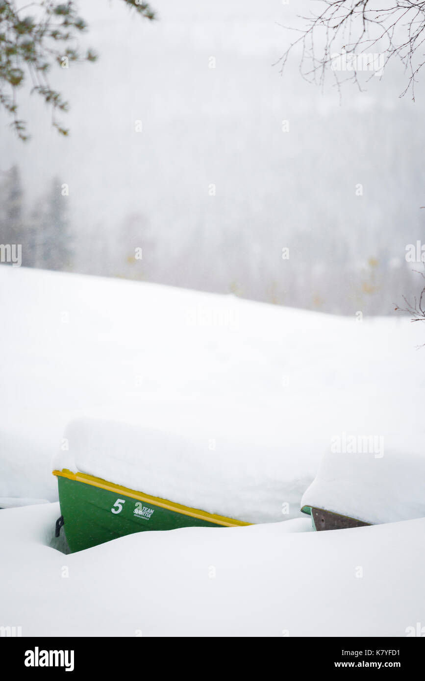 Rowing boats in heavy snow, Finland Stock Photo - Alamy