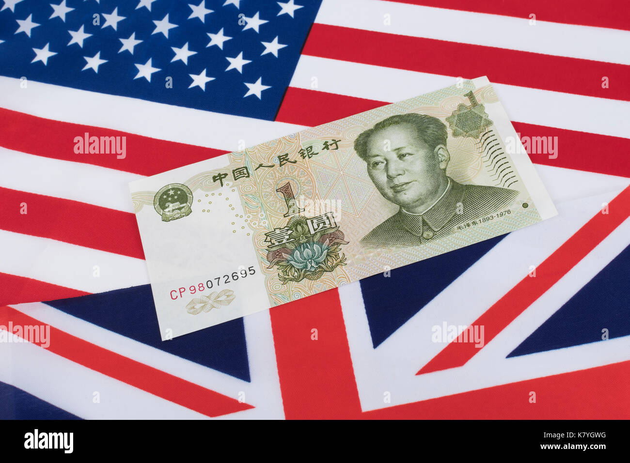 Stars and Stripes and Union Jack with Chinese 1 Yuan / Renminbi ...