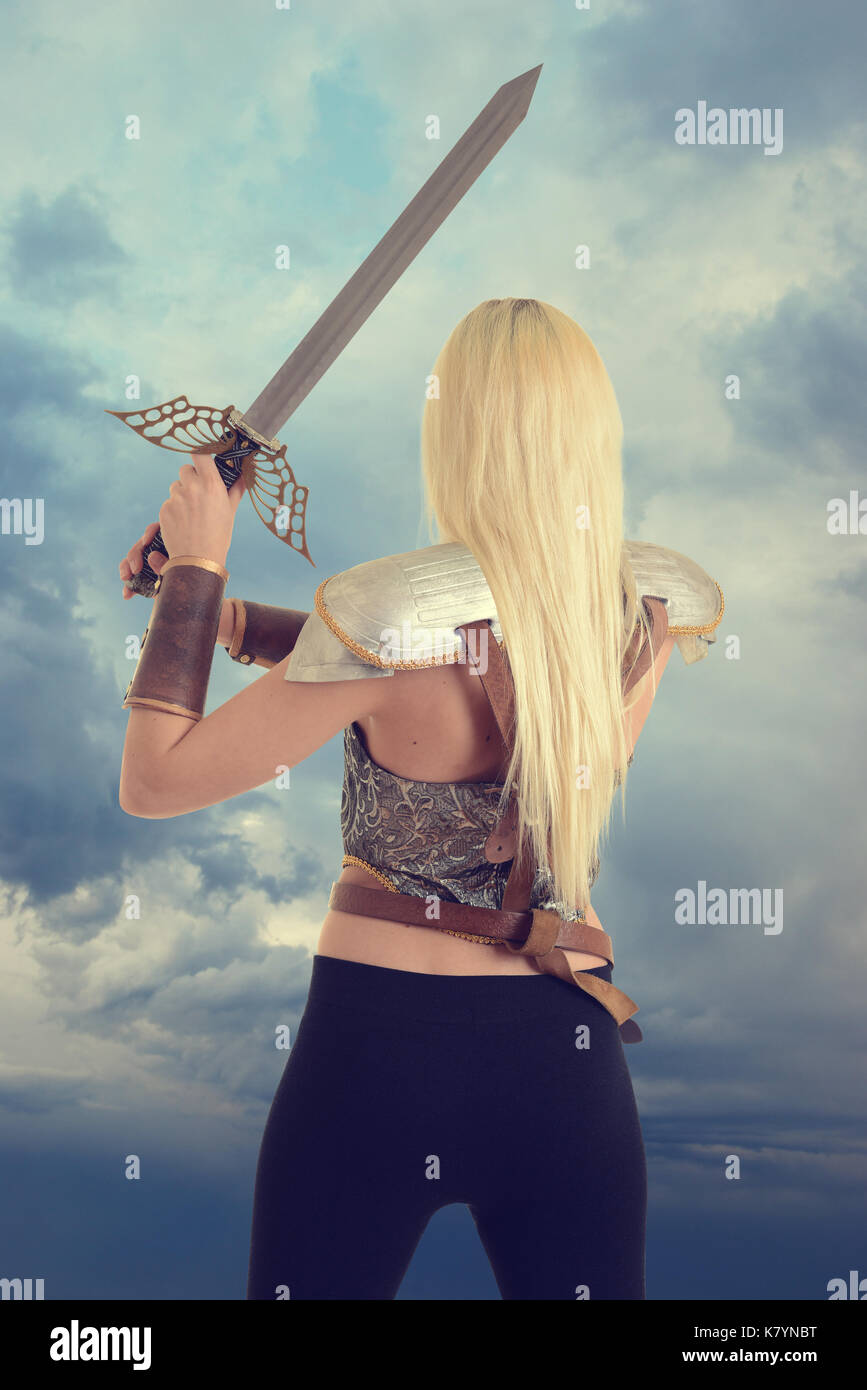 Woman warrior sword blonde hi-res stock photography and images - Alamy