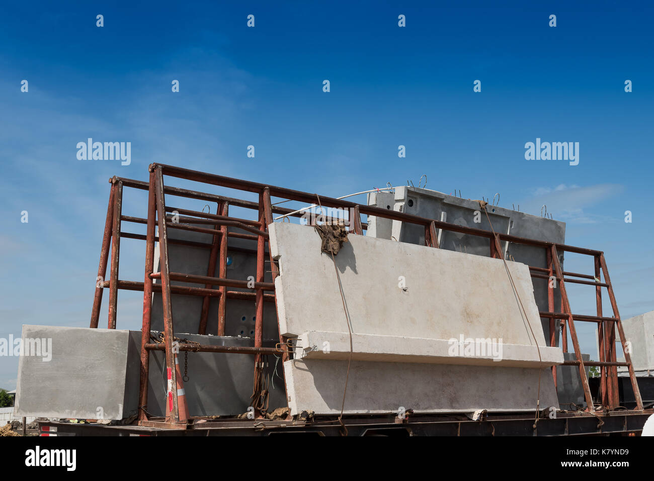 Precast concrete wall panel on the trailer prepare for installation ...