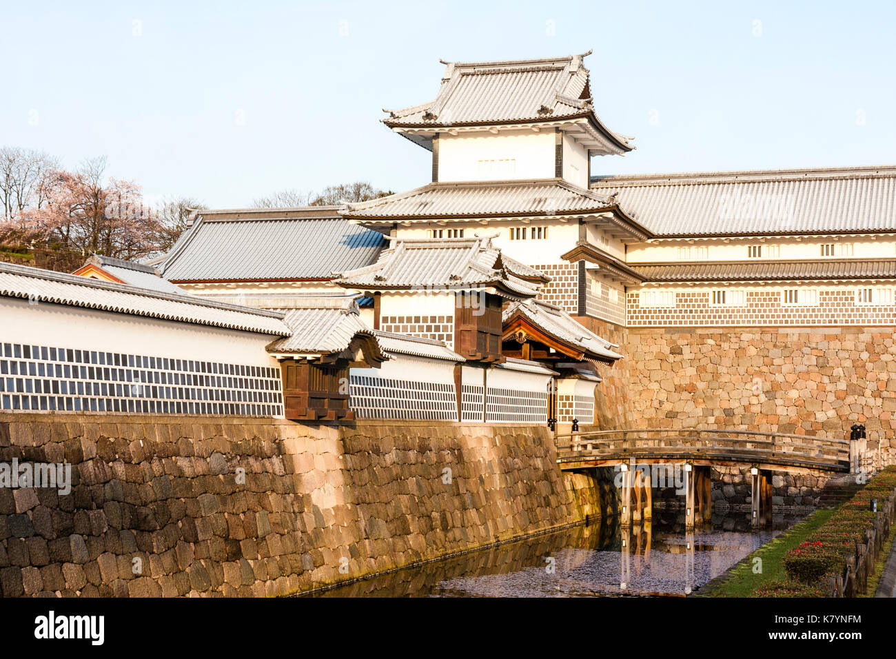 Kanazawa castle, Japan. Reconstructed Taiko-bei wall with Daishi ...