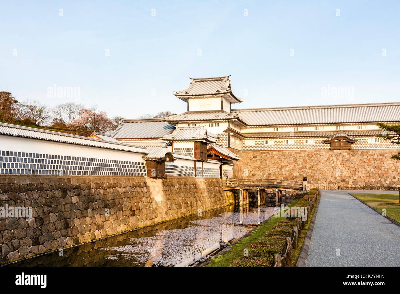 Kanazawa castle, Japan. Reconstructed Taiko-bei wall with Daishi ...