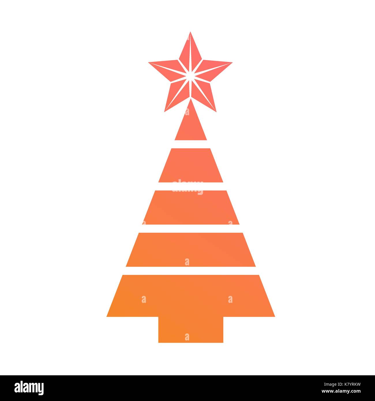 Isolated vector colorful gradient pink to orange Christmas tree flat ...
