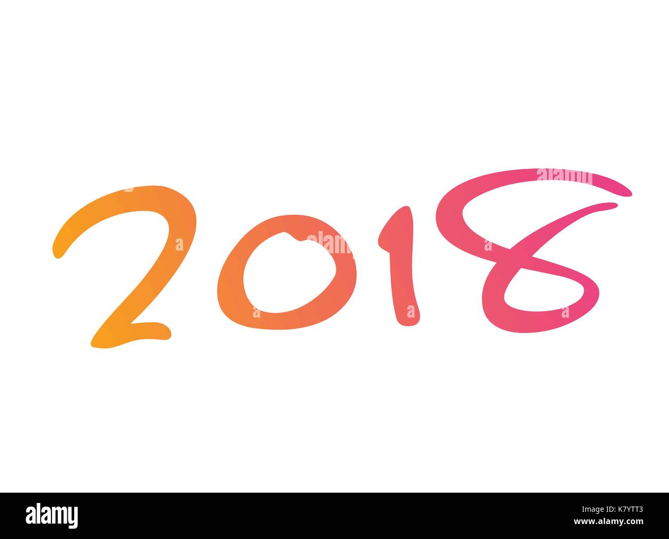 The colorful gradient pink to orange isolated hand writing font word ...