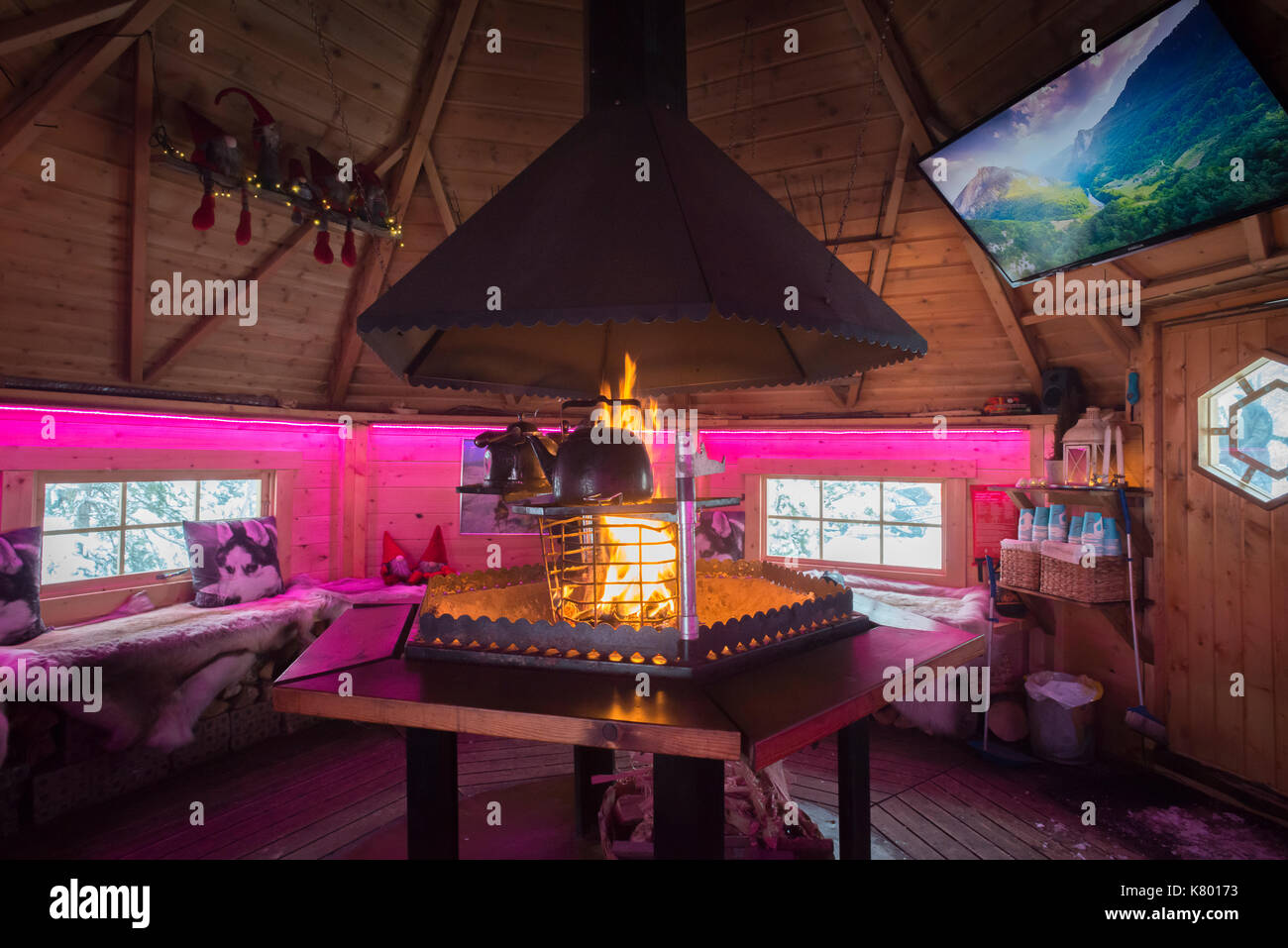 Inside a cabin with fire Stock Photo - Alamy