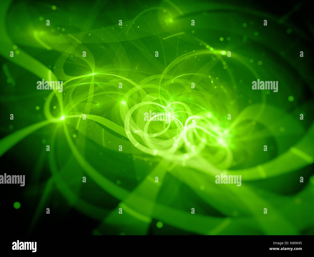 Green glowing fiber optic with particles in space, computer generated abstract background, 3D ...