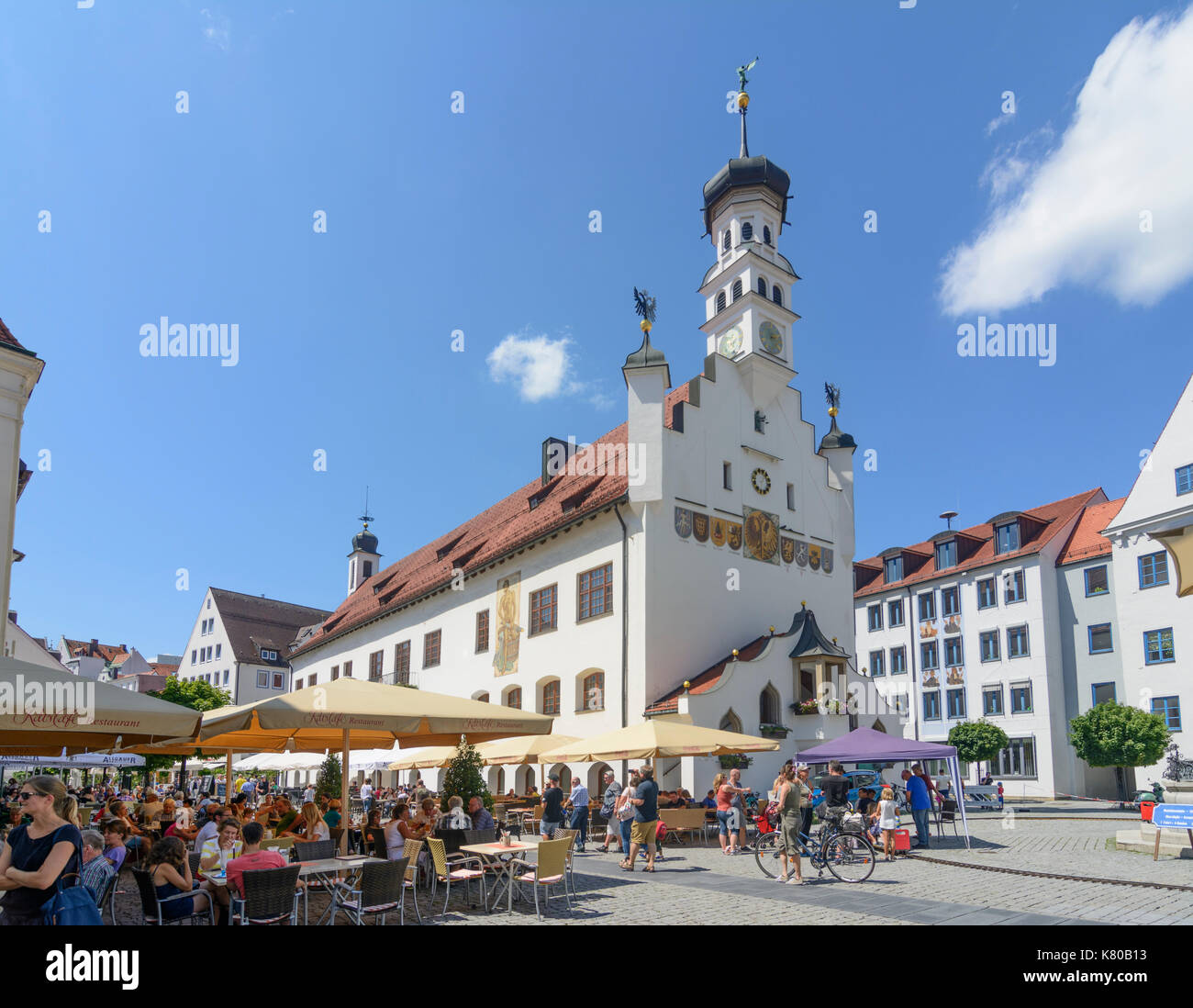 square Rathausplatz, Rathaus (Town Hall), Kempten (Allgäu), Schwaben ...