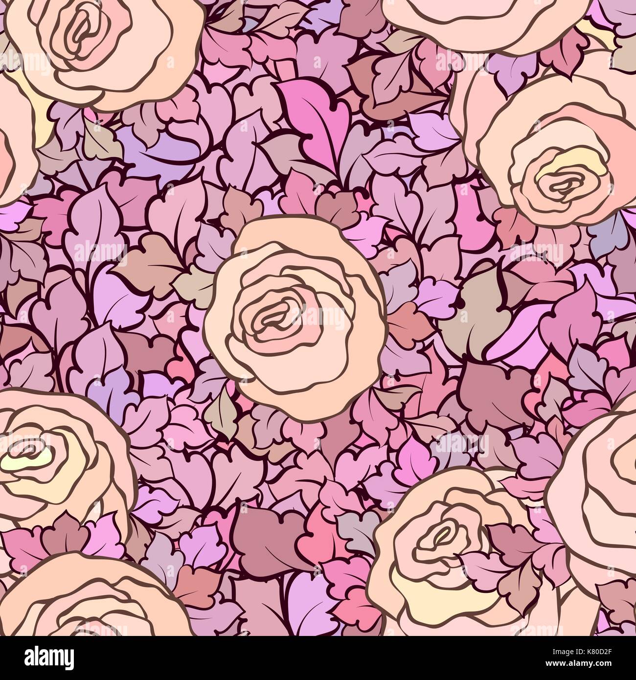 Floral seamless pattern with roses and leaves, ornamental intricate ...