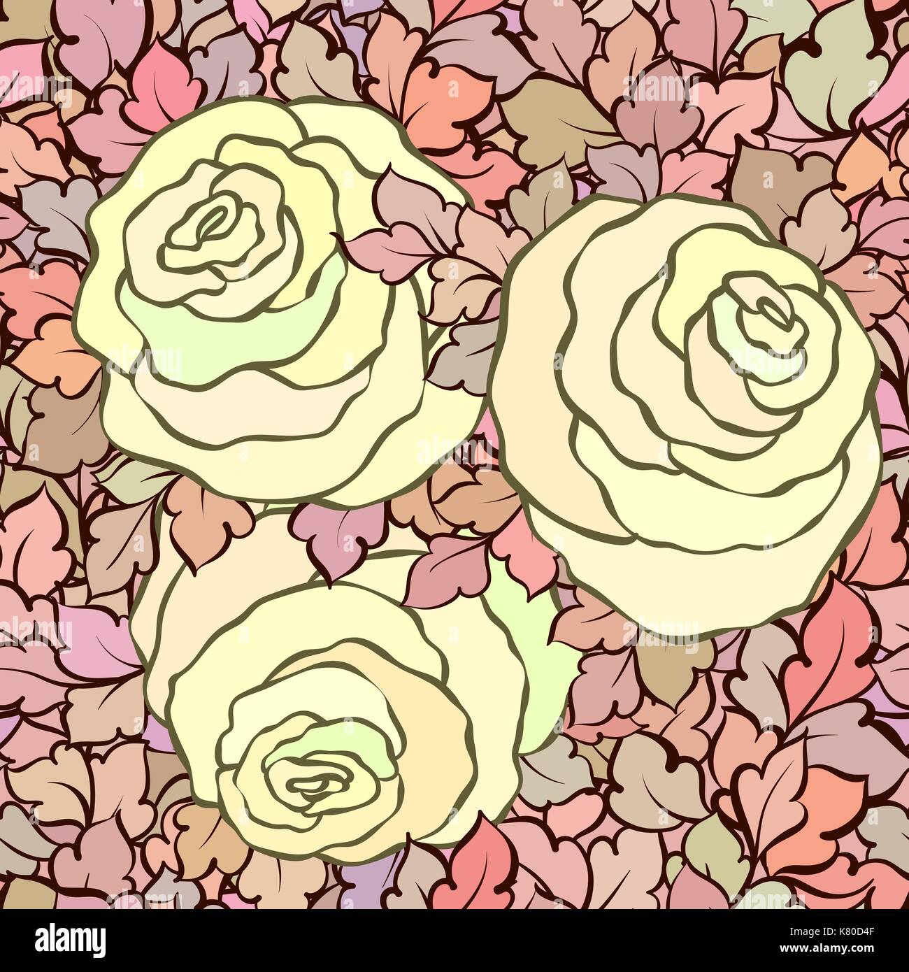 Floral seamless pattern with roses and leaves, ornamental intricate ...
