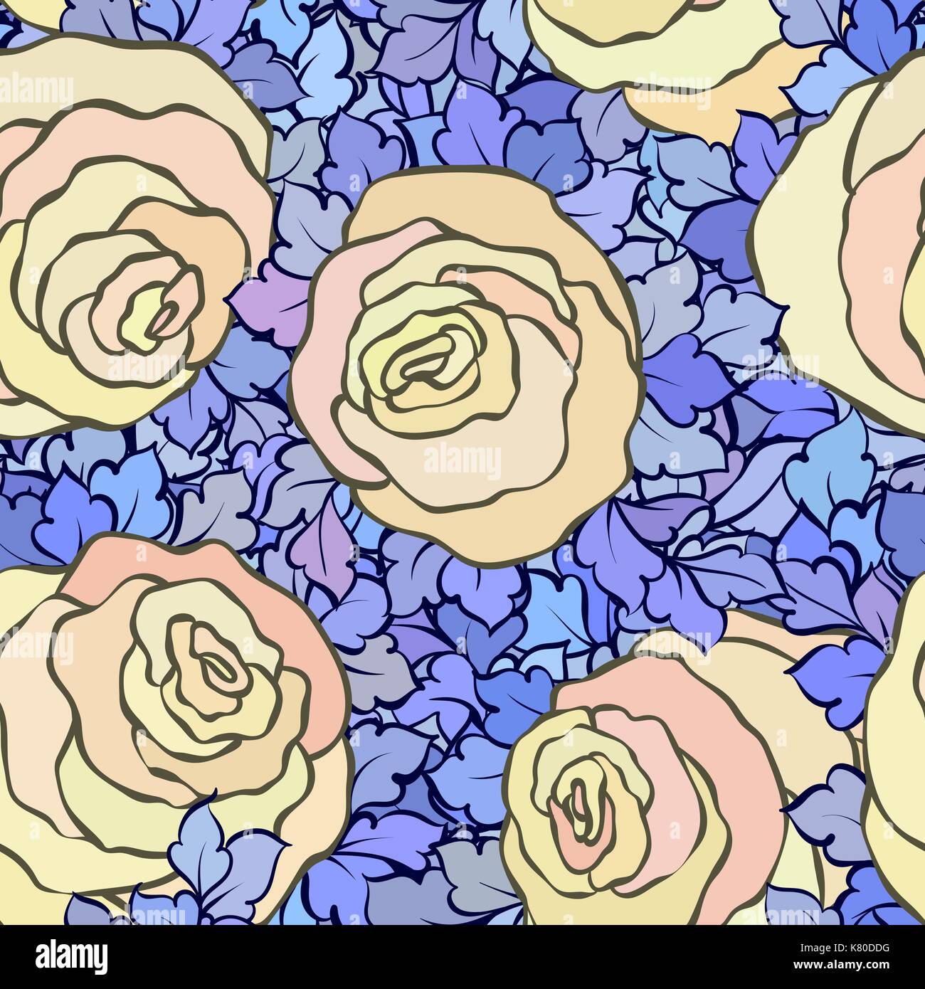 Floral seamless pattern with roses and leaves, ornamental intricate ...