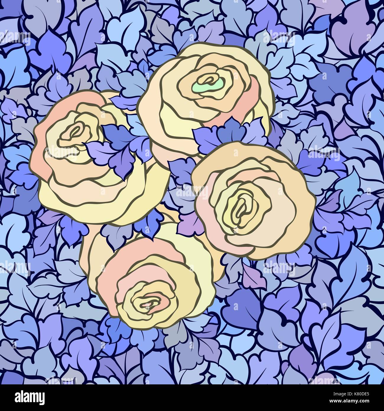 Floral seamless pattern with roses and leaves, ornamental intricate ...