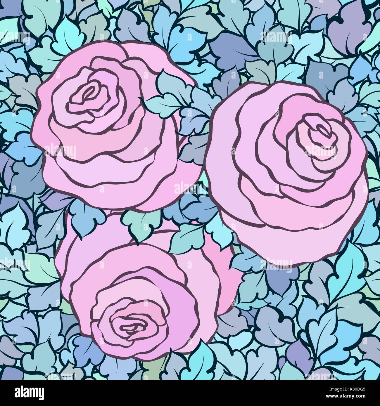 Floral seamless pattern with roses and leaves, ornamental intricate ...