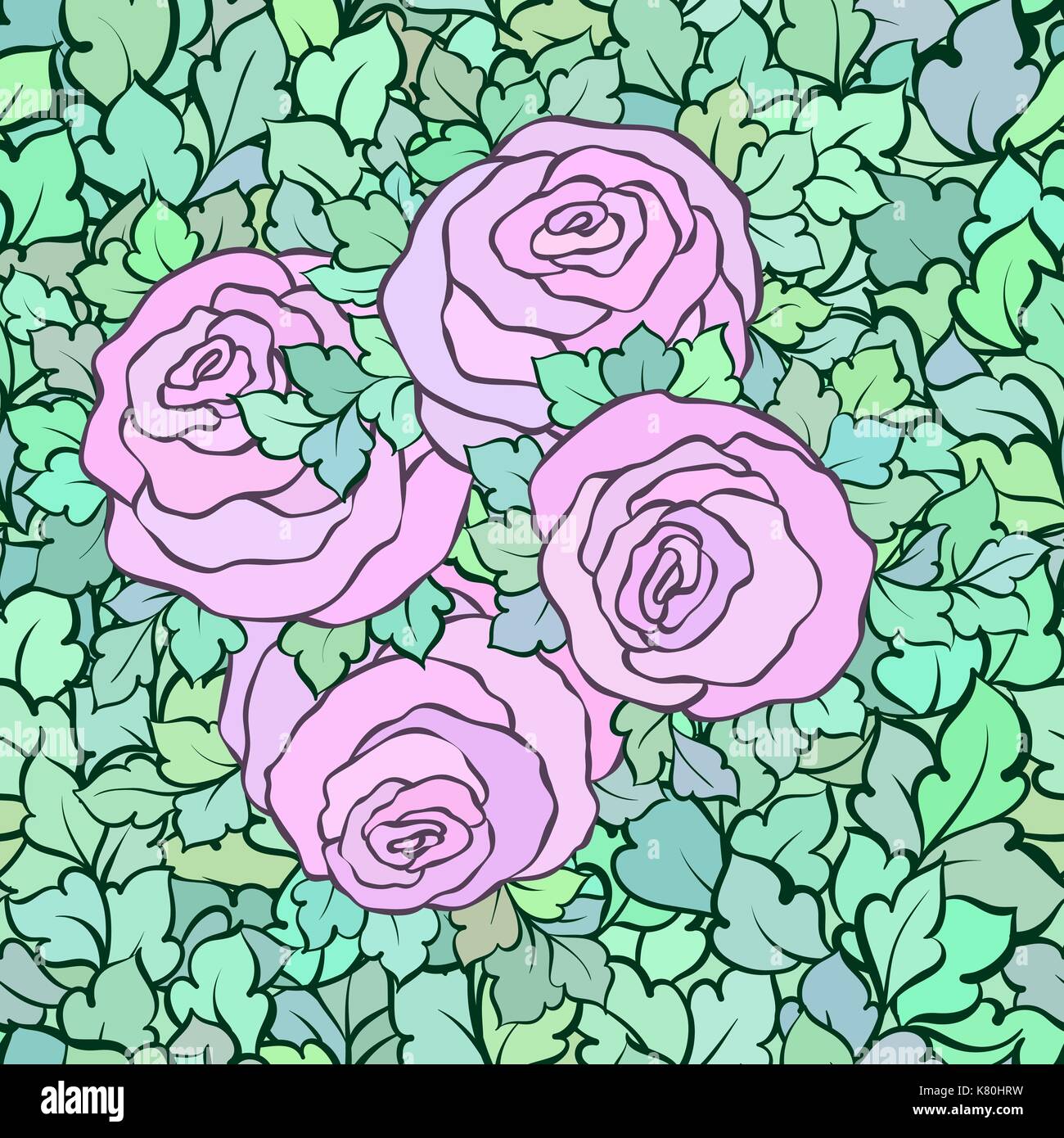 Floral seamless pattern with roses and leaves, ornamental intricate ...