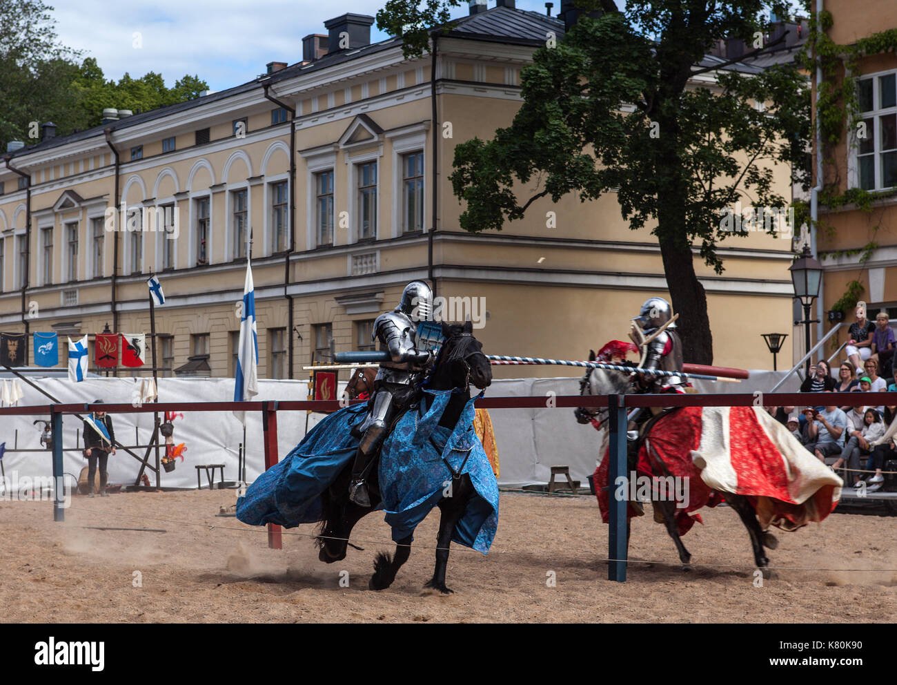 TURKU, FINLAND ON JUNE 30, 2017. Knights during a performance, show ...