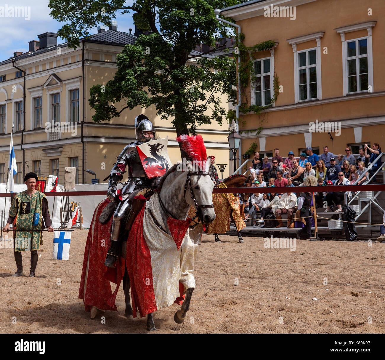 TURKU, FINLAND ON JUNE 30, 2017. Knights during a performance, show ...