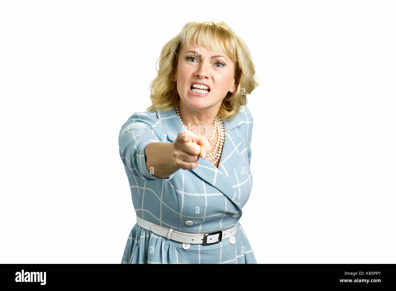 Angry woman screaming and pointing with finger Stock Photo - Alamy