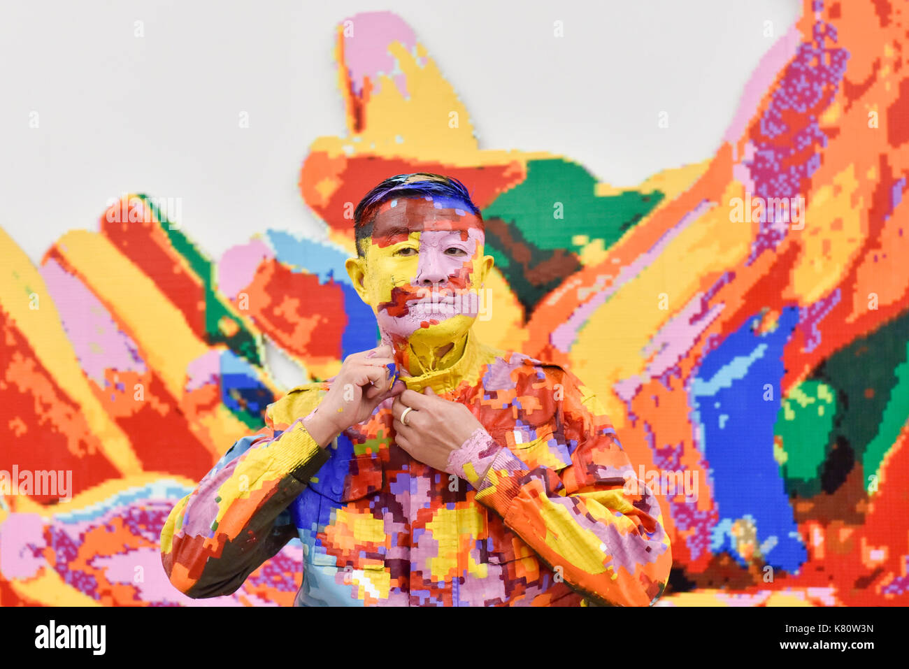 London, UK. 17 September 2017. Chinese artist Liu Bolin emerges after ...