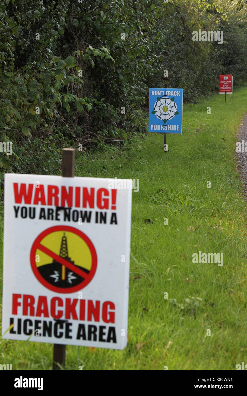 Anti-fracking signs at roadside in North Yorkshire, England, UK ...