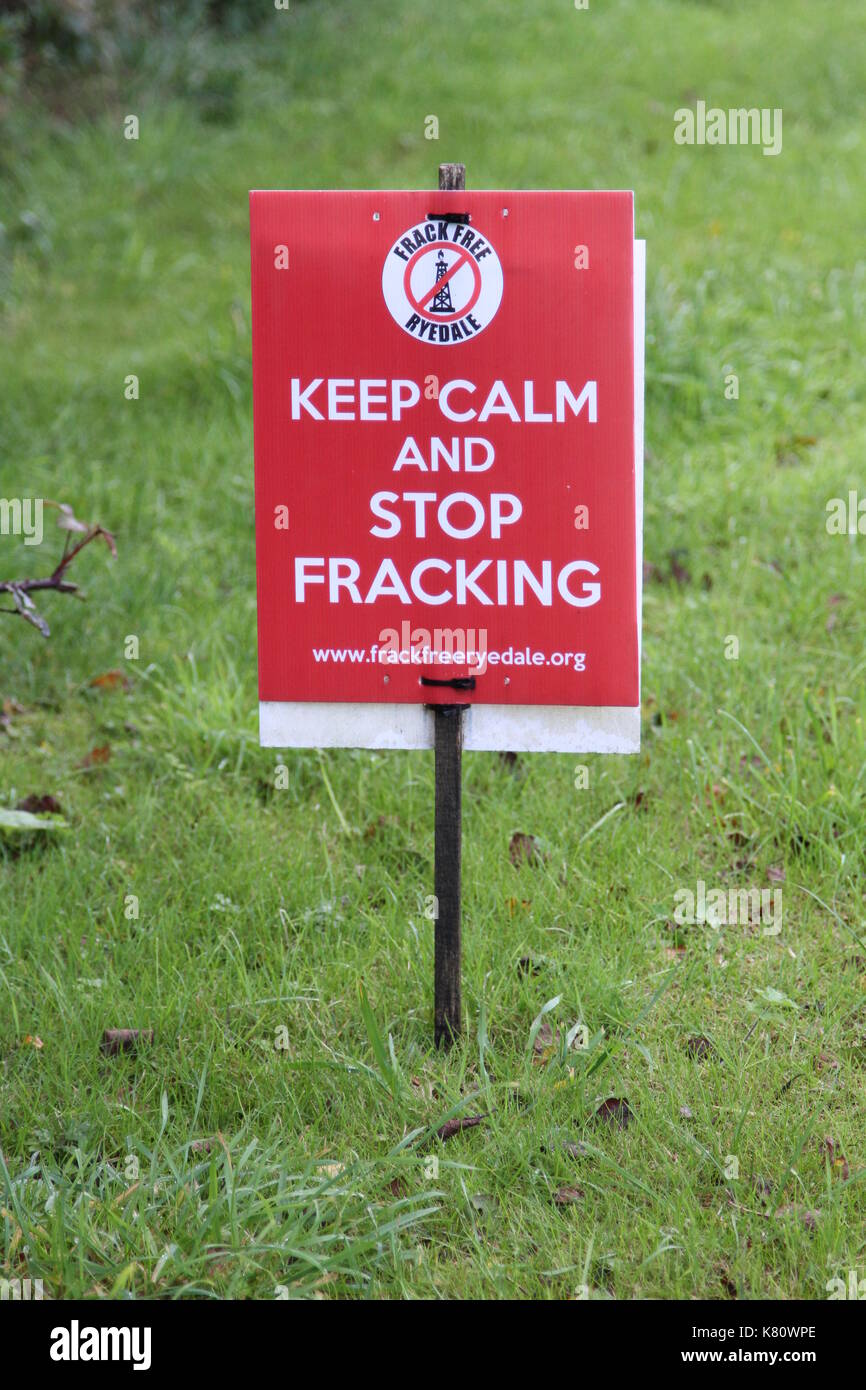 Anti-fracking signs at roadside in North Yorkshire, England, UK ...