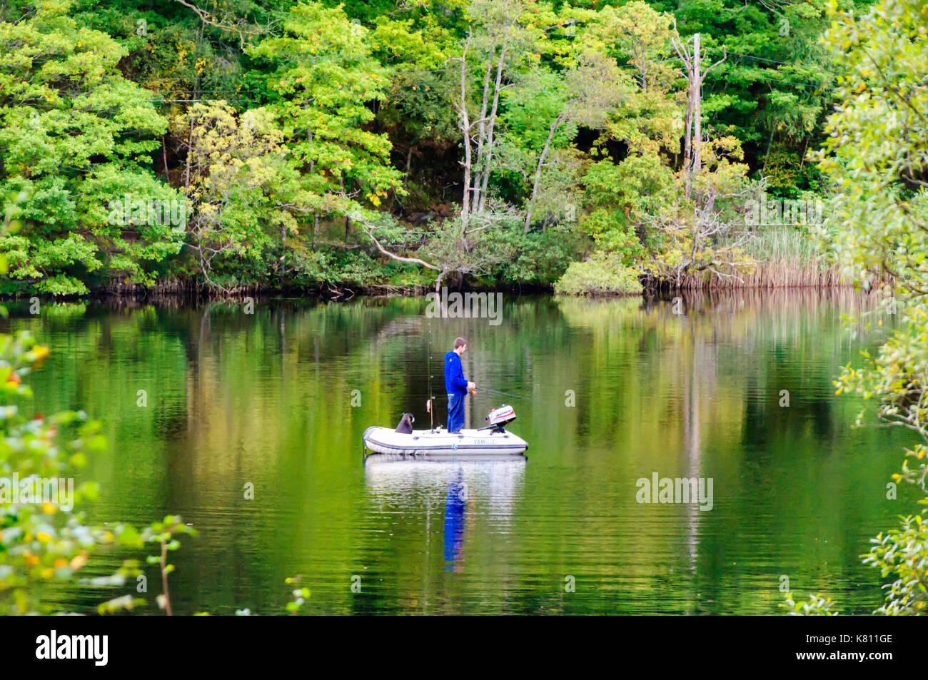 Loch Ard, Scotland, UK. 17th September, 2017. UK Weather: One man ...