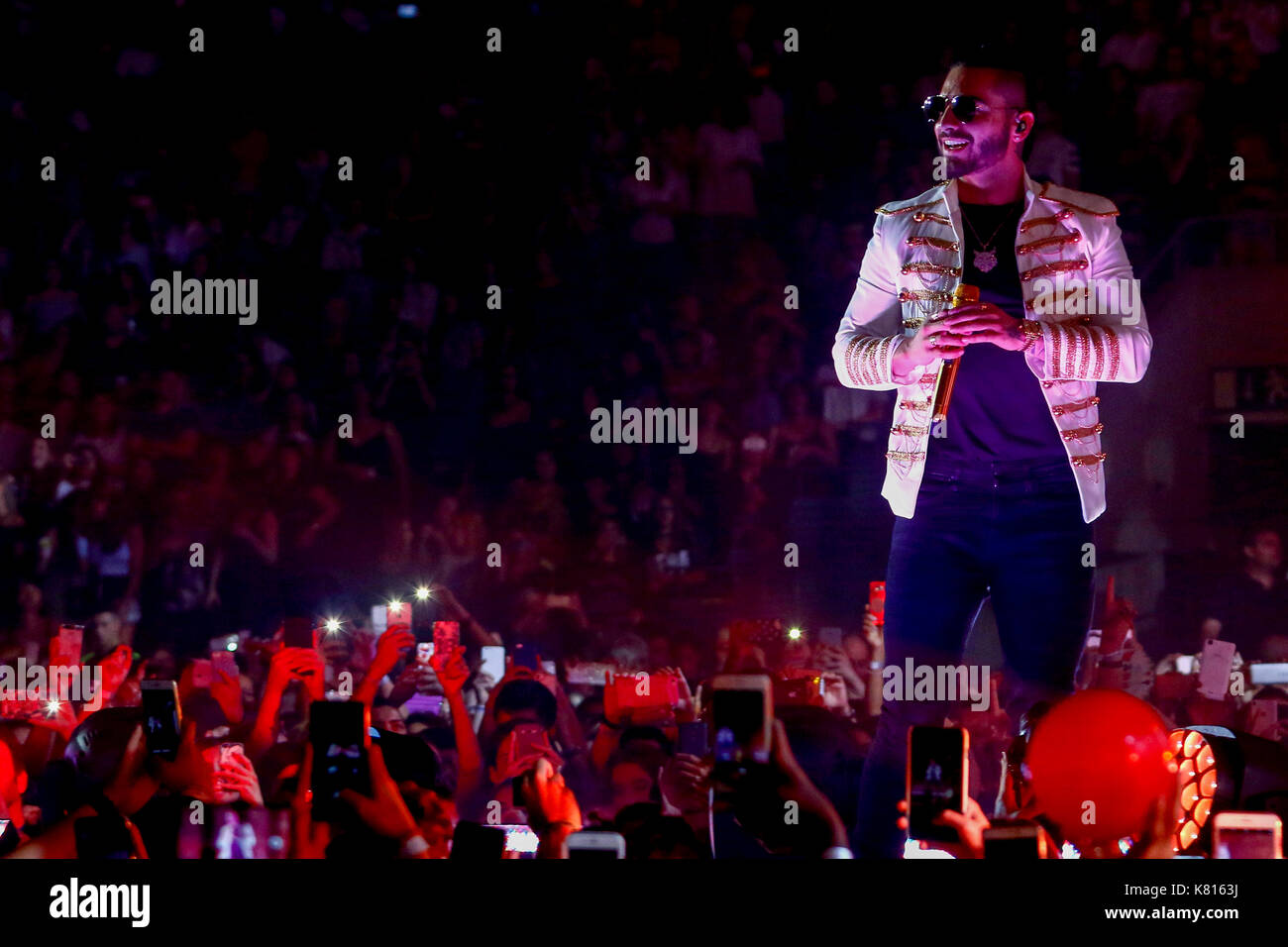 Singer Maluma during a concert in Palau St Jordi of Barcelona on Sunday ...