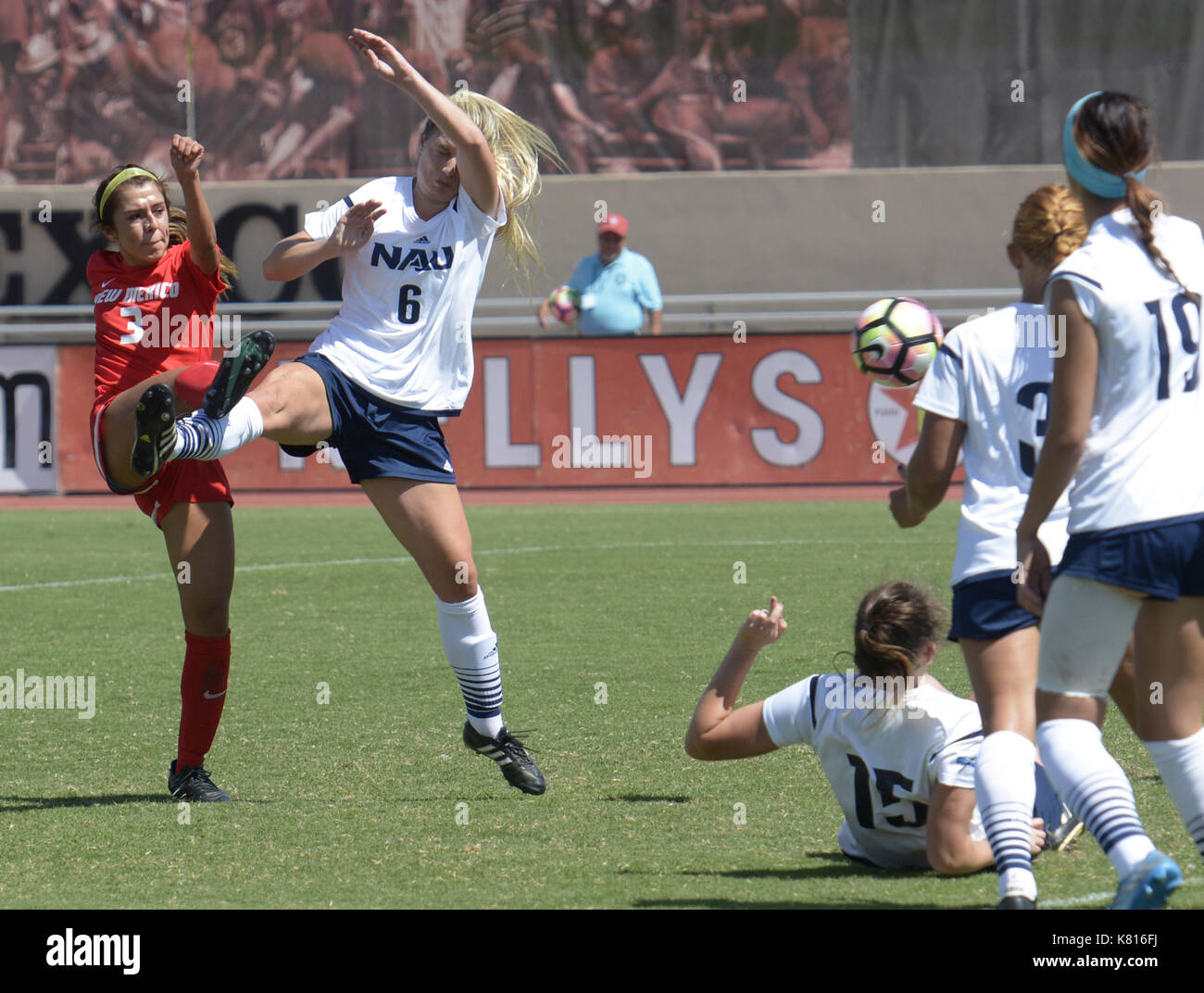 Usa. 17th Sep, 2017. SPORTS -- Jennifer Munoz, 3, scores on kick past ...