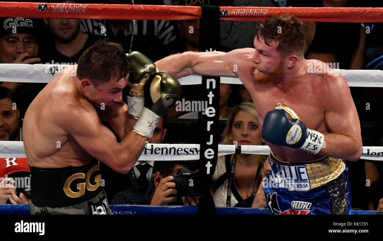 Las Vegas, NV, USA. 16th Sep, 2017. (In gray trunks) GGG goes 12 rounds ...