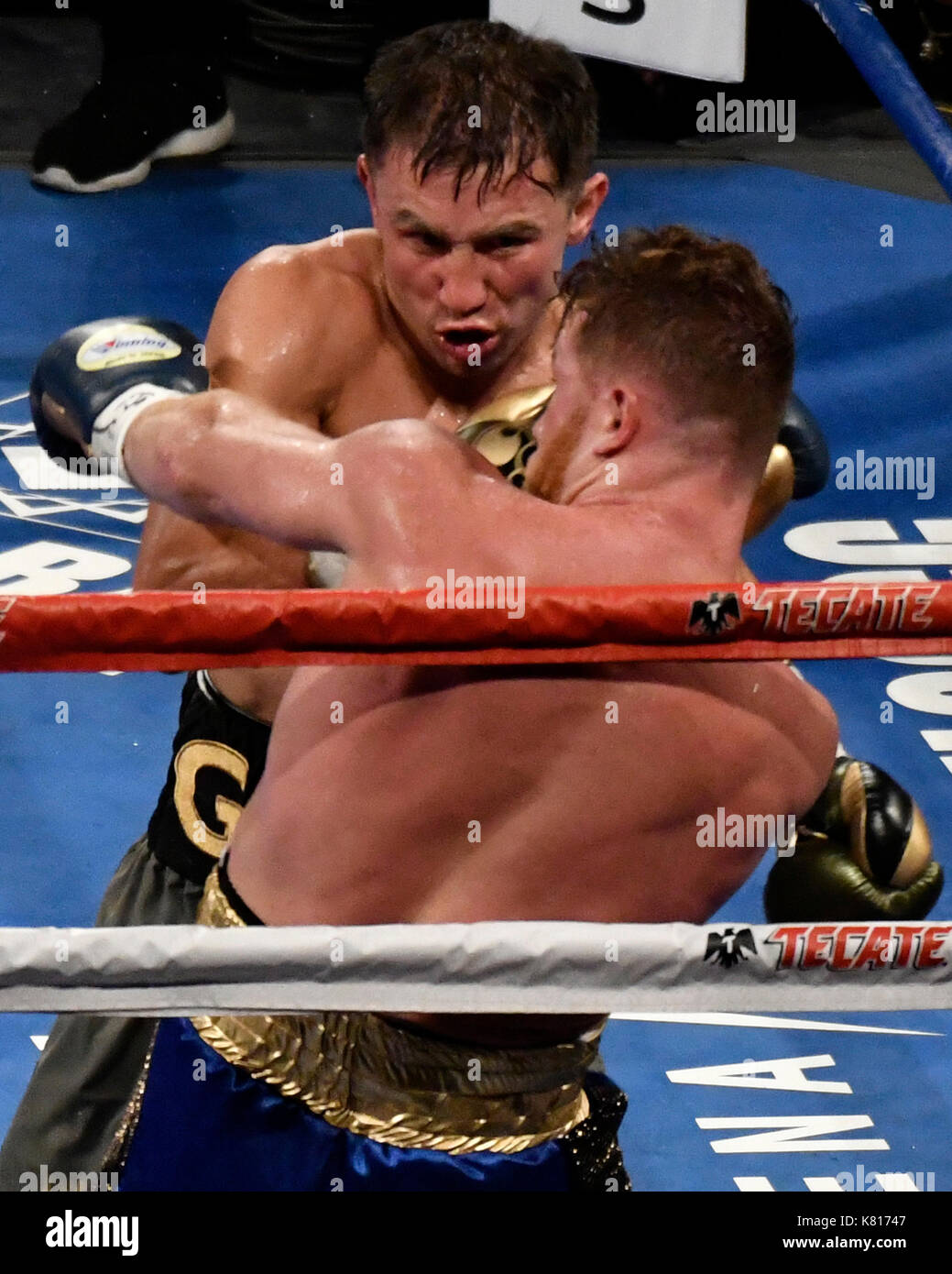 Las Vegas, NV, USA. 16th Sep, 2017. (In gray trunks) GGG goes 12 rounds ...