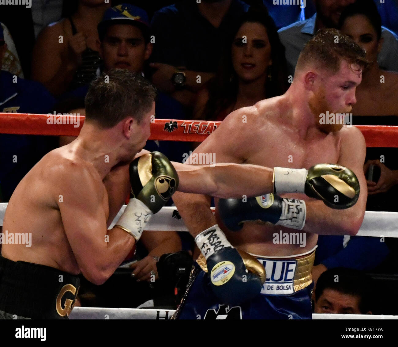 Las Vegas, NV, USA. 16th Sep, 2017. (In gray trunks) GGG goes 12 rounds ...