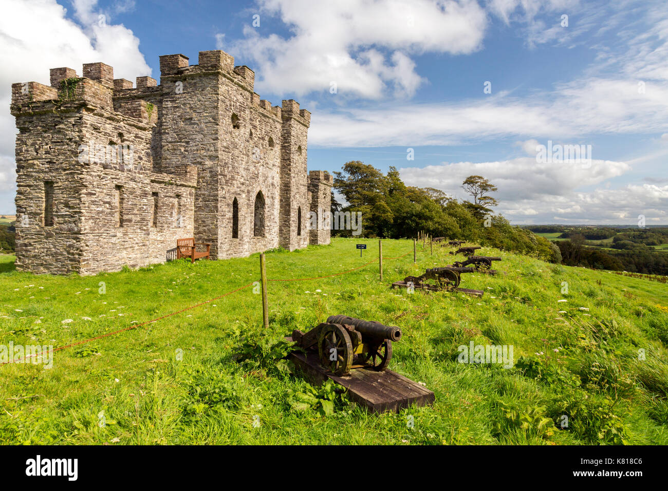 The sham castle folly (built c1746) and ornamental cannon above Castle ...